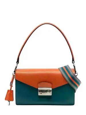 Prada Bicolor Saffiano Lux Sound Lock Satchel - Blue