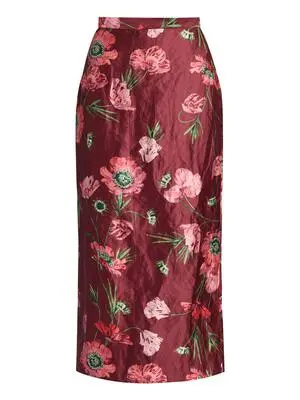 Erdem Floral Textured Satin Midi Skirt - Multi