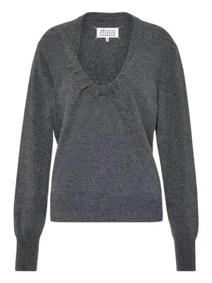 MAISON MARGIELA Gathered V-neck Fine Knit Jumper - Grey