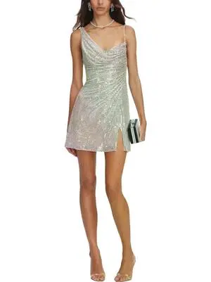 SELF-PORTRAIT Rhinestone Embellished Mini Dress - Silver