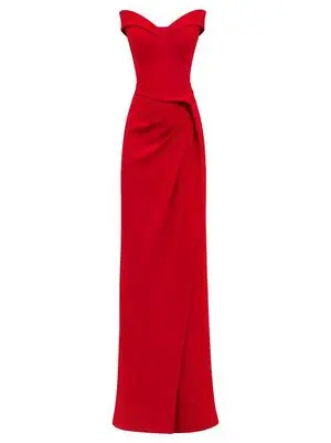 GEMY MAALOUF Strapless Draped Detail Maxi Dress - Red