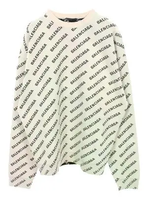 Balenciaga All-over Logo Knit Sweater - Neutrals