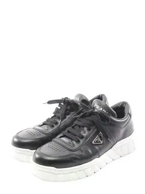 Prada Logo-plate Leather Sneakers - Black
