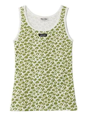 Miu Miu Floral Print Cotton Tank Top - Ivory/fern
