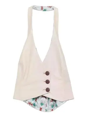 MITILIANE COUTURE Ivory Halterneck Button-up Waistcoat - Neutrals