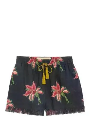 Valentino Garavani Papier Floral Linen Shorts - Black