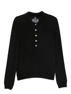 Versace Wool Knitted Button-up Polo Sweater - Black