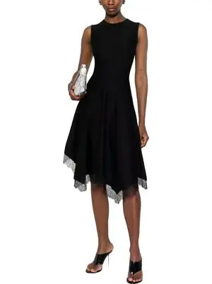 Alexander McQueen Asymmetric Lace Trim Dress - Black