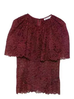 SELF-PORTRAIT Burgundy Lace Ruffled Overlay Top - Red