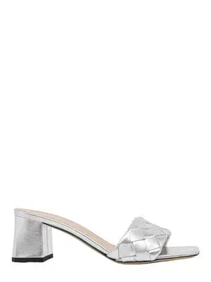 POLLINI Woven Strap Block Heel Sandals - Silver