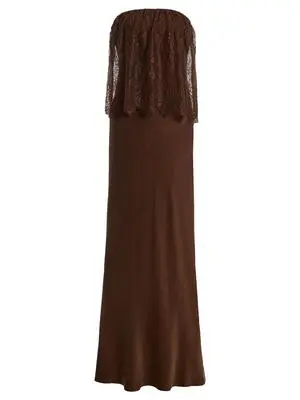 THIRD FORM Third Form Visions Strapless Lace Satin Maxi Dress Brown