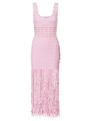 Simkhai Brionne Fringed Knitted Midi Dress - Pink