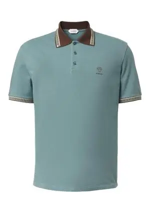 Versace Greca Cotton Pique Polo Shirt - Blue