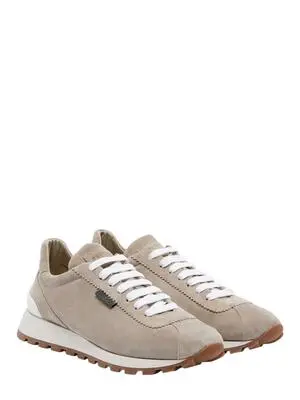Brunello Cucinelli Monili Suede Lace-up Sneakers - Grey