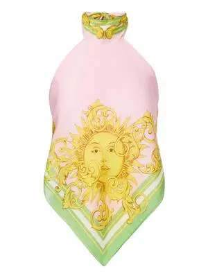 Versace Printed Cotton And Silk Voile Halter Neck Top - Multicoloured
