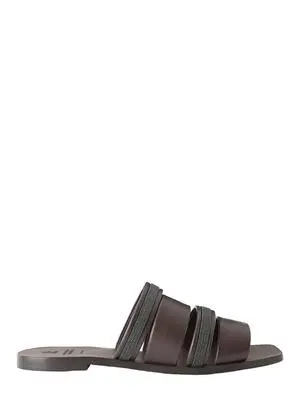 Brunello Cucinelli Embellished Leather Sandals - Brown