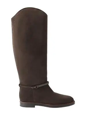 Brunello Cucinelli Suede Knee-high Boots With Monili Embellishment - Brown