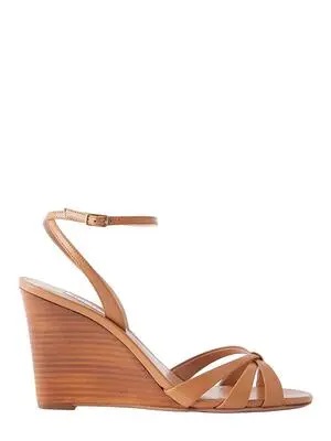 AQUAZZURA Tati 85 Leather Wedge Sandals - Brown