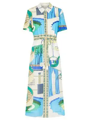 Tory Burch Belted Printed Silk And Cotton-blend Maxi Dress - Multi