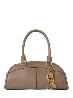 Chloé Chloé Soft Leather Bowling Bag With Embellished Key Chain Deep Taupe