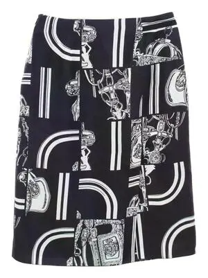 Hermès Silk Graphic Print Midi Skirt - Blue