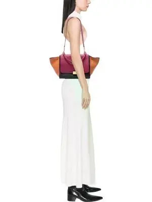 Celine Medium Tricolor Leather Trapeze Satchel - Red
