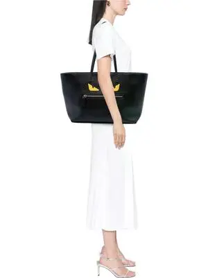 Fendi Fendi Leather Monster Roll Tote Bag Black