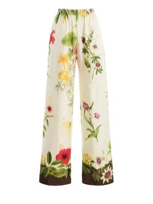 Oscar De La Renta Floral Silk-twill Straight-leg Pants - Multi