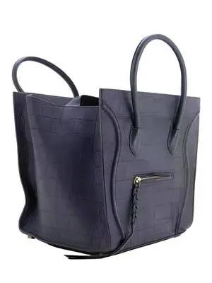 Celine Phantom Bag Crocodile Embossed Leather Medium Tote Bag - Blue