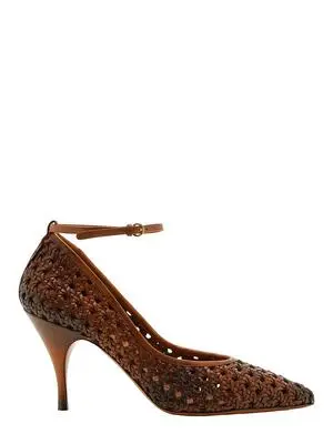 Miu Miu Woven Leather Pointed Toe Pumps - Brown