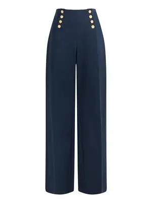 Carolina Herrera Alba Stretch-cotton Wide-leg Trousers - Navy