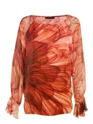 Max Mara Floral Print Silk Blouse - Red