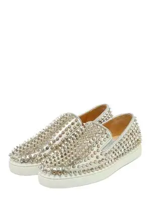 CHRISTIAN LOUBOUTIN Roller Boat Spike-embellished Sneakers - Silver