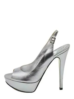 GINA Metallic Open-toe Platform Slingback Pumps - Silver
