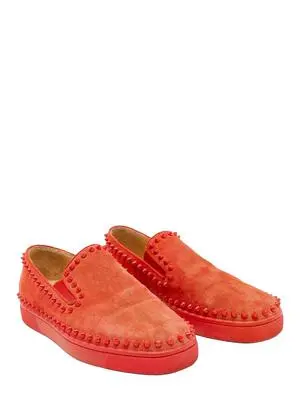 CHRISTIAN LOUBOUTIN Suede Pik Boat Spike-stud Sneakers - Red