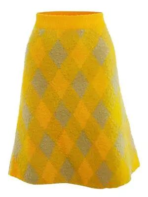 Burberry Check-pattern Wool Midi Skirt - Yellow