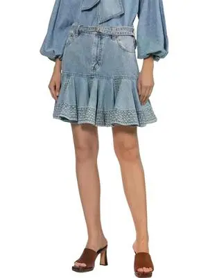 Zimmermann Ruffled Denim Mini Skirt - Blue