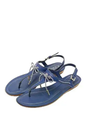 TOD'S Leather Bow Detail Slingback Thong Sandals - Blue