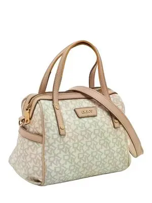 Mcm Monogram Pattern Leather Trimmed Tote Bag - Neutrals