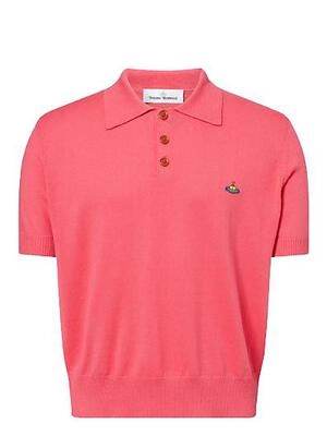 VIVIENNE WESTWOOD Mark Orb-embroidered Cotton And Cashmere-blend Polo Top - Raspberry