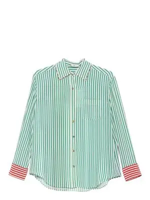 HUI MILANO Striped-pattern Chest-pocket Shirt - Green