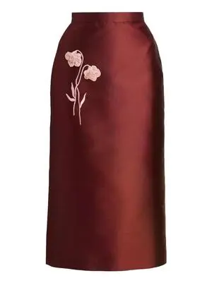 Erdem Embroidered Mikado Pencil Skirt - Red