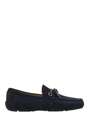 FERRAGAMO Suede Driver Loafers With Gancini Detail - Blue