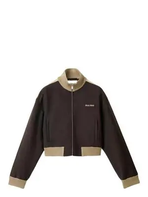 Miu Miu Kid Mohair Cropped Blouson Jacket With Racing Stripes - Brown