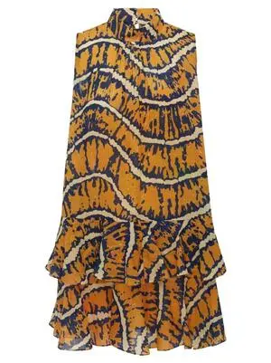 ALEMAIS Alemas Tiered-ruffle Abstract-print Mini Dress - Orange