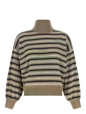 Brunello Cucinelli Brunello Cucinelli Striped Lamé-Knit Sweater Neutrals