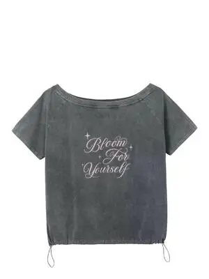 B+AB B+ab Off-Shoulder Washed Cotton T-Shirt With Drawstring Hem Grey