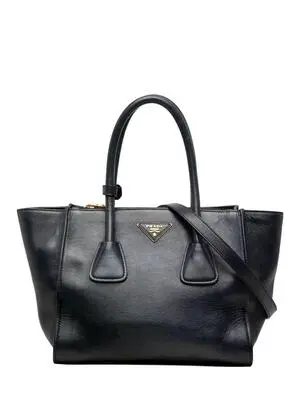 Prada Glace Calf Twin Pocket Double Handle Satchel - Blue