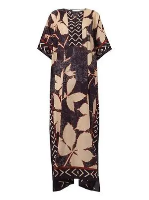 LEEM Notch-neck Floral Print Cotton Kaftan - Multi-coloured