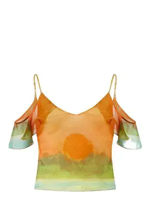 DONDE ESTEBAN Ruffled Silk-chiffon Blouse - Orange